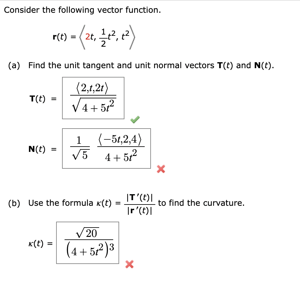 Solved Consider The Following Vector Function R T 2t²