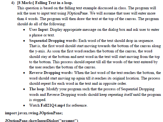 4) [8 Marks] Falling Text in a loop. This question is | Chegg.com