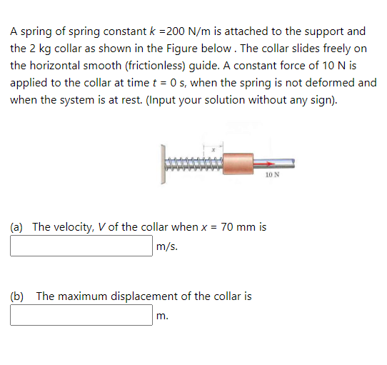 Solved A spring of spring constant k = 200 N/m is attached | Chegg.com