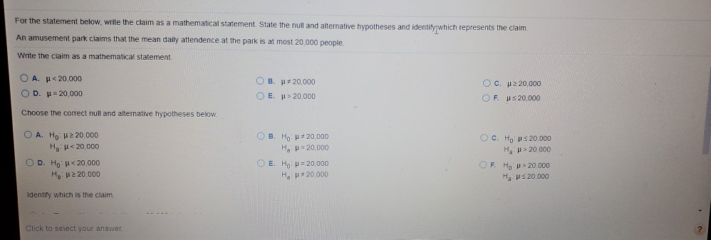 Solved For the statement below, write the claim as a | Chegg.com