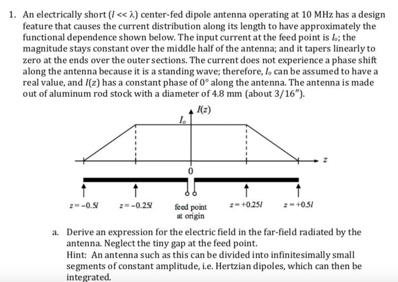 1. An electrically short (l λ) center-fed dipole | Chegg.com