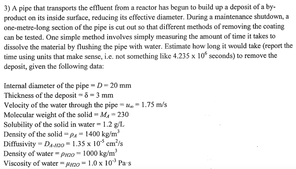 3) A pipe that transports the effluent from a reactor | Chegg.com