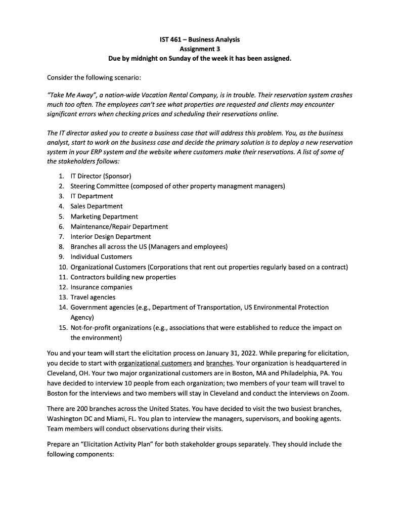 Solved IST 461 - Business Analysis Assignment 3 Due by | Chegg.com