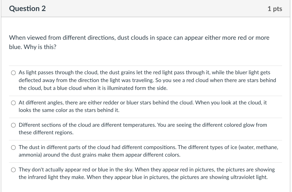 Solved When viewed from different directions, dust clouds in | Chegg.com
