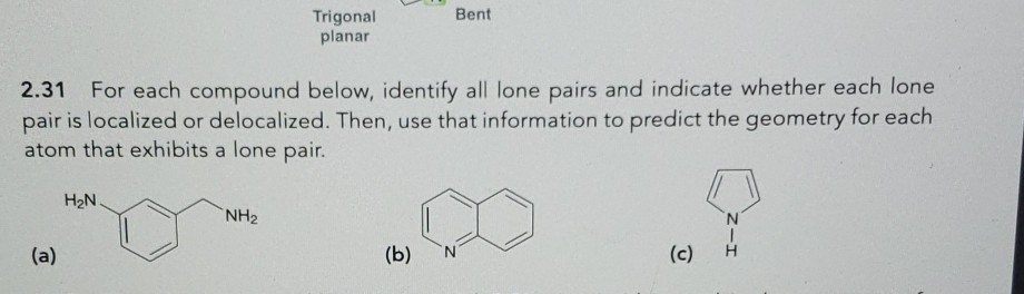 Solved Bent Trigonal planar 2.31 For each compound below, | Chegg.com