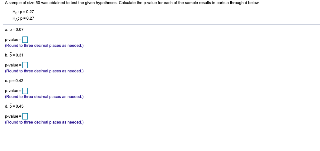 Solved A sample of size 50 was obtained to test the given | Chegg.com