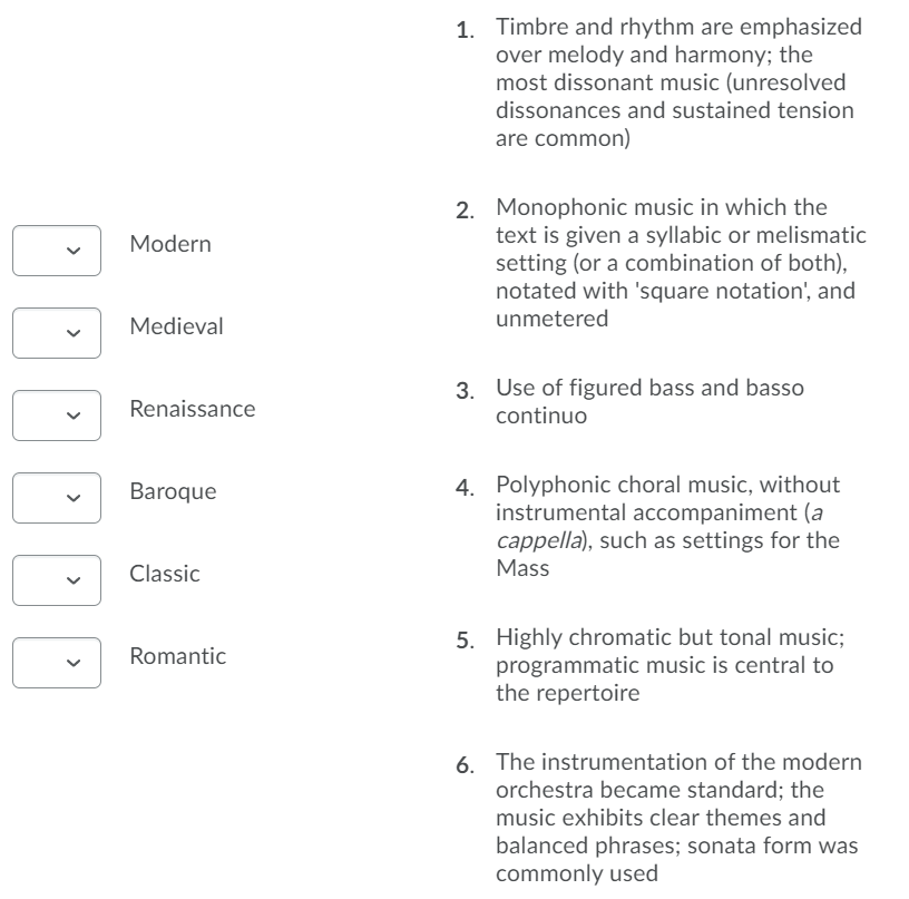 Solved Match the musical characteristic to the appropriate | Chegg.com