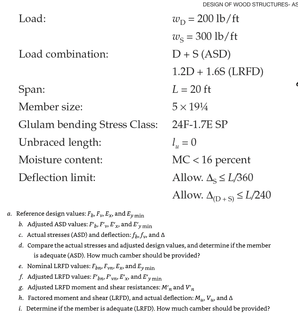 Solved a. Reference design values: Fb,Fv,Ex, and Ey min b. | Chegg.com