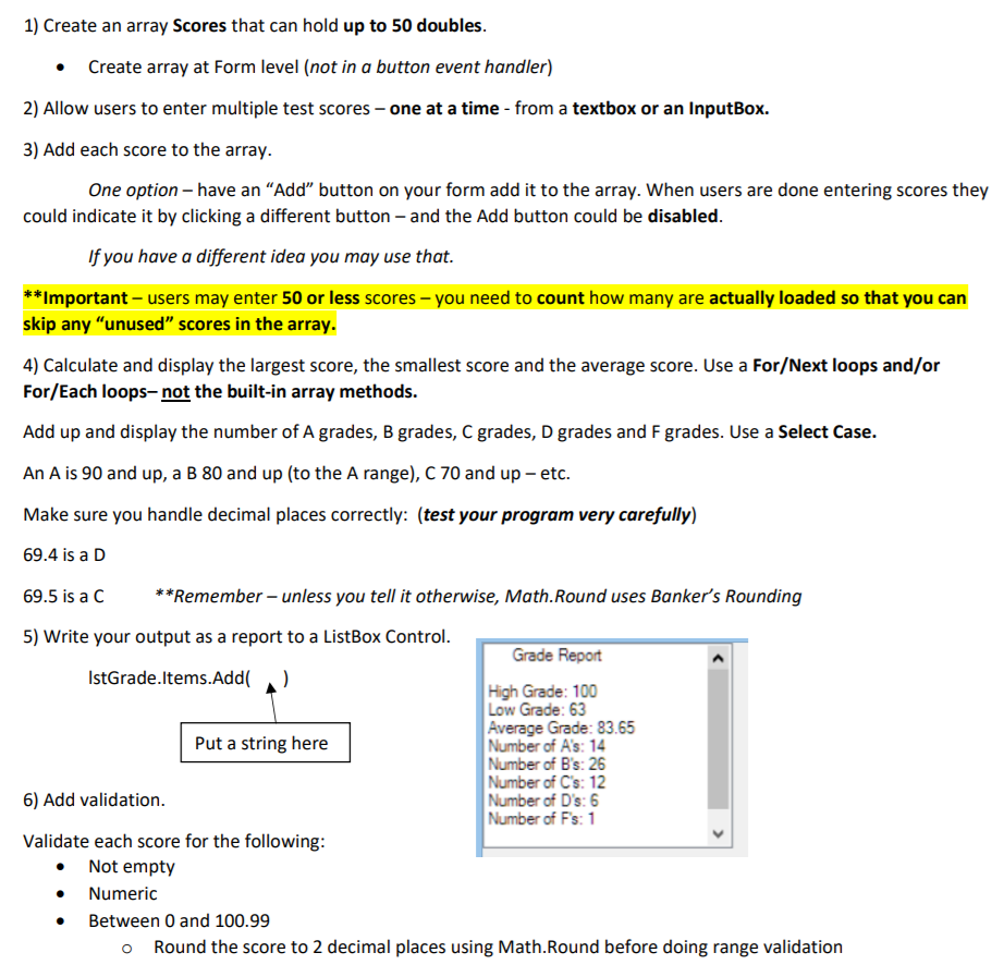 Solved 1 Create An Array Scores That Can Hold Up To 50