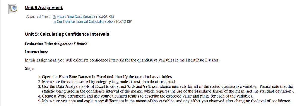 Unit 5 Assignment Attached Files: Heart Rate Data | Chegg.com