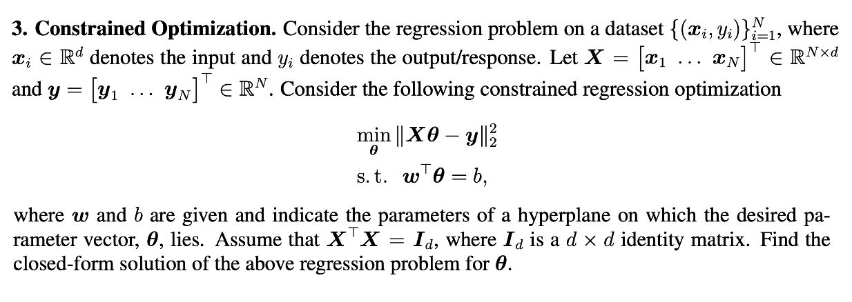 Solved 3. Constrained Optimization. Consider the regression | Chegg.com