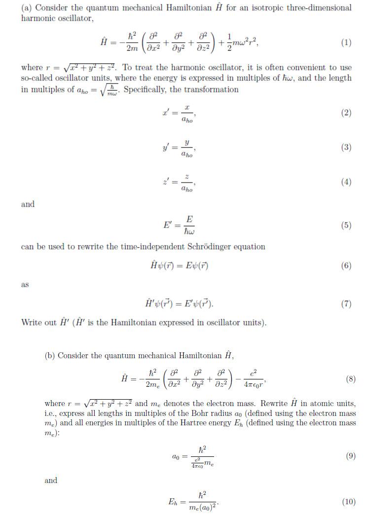 Solved (a) Consider the quantum mechanical Hamiltonian H^ | Chegg.com
