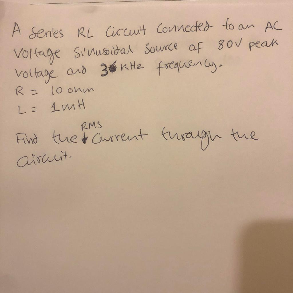 Solved A Series RL Circuit connected to an AC Voltage | Chegg.com