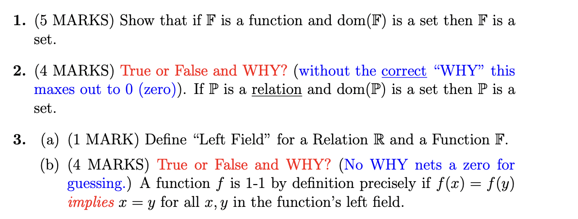 Solved 1. (5 MARKS) Show that if F is a function and dom(F) | Chegg.com