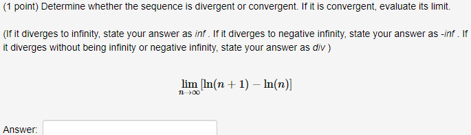 Solved ( 1 point) Consider the sequence an=2n−1ncos(nπ). | Chegg.com