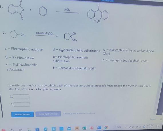 Solved AlCl3 2. [−CH3 CH3 a= Electrophilic addition d=SN2 | Chegg.com