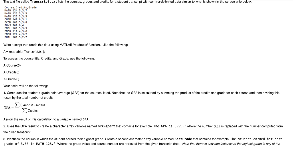The text file called Transcript.txt lists the | Chegg.com