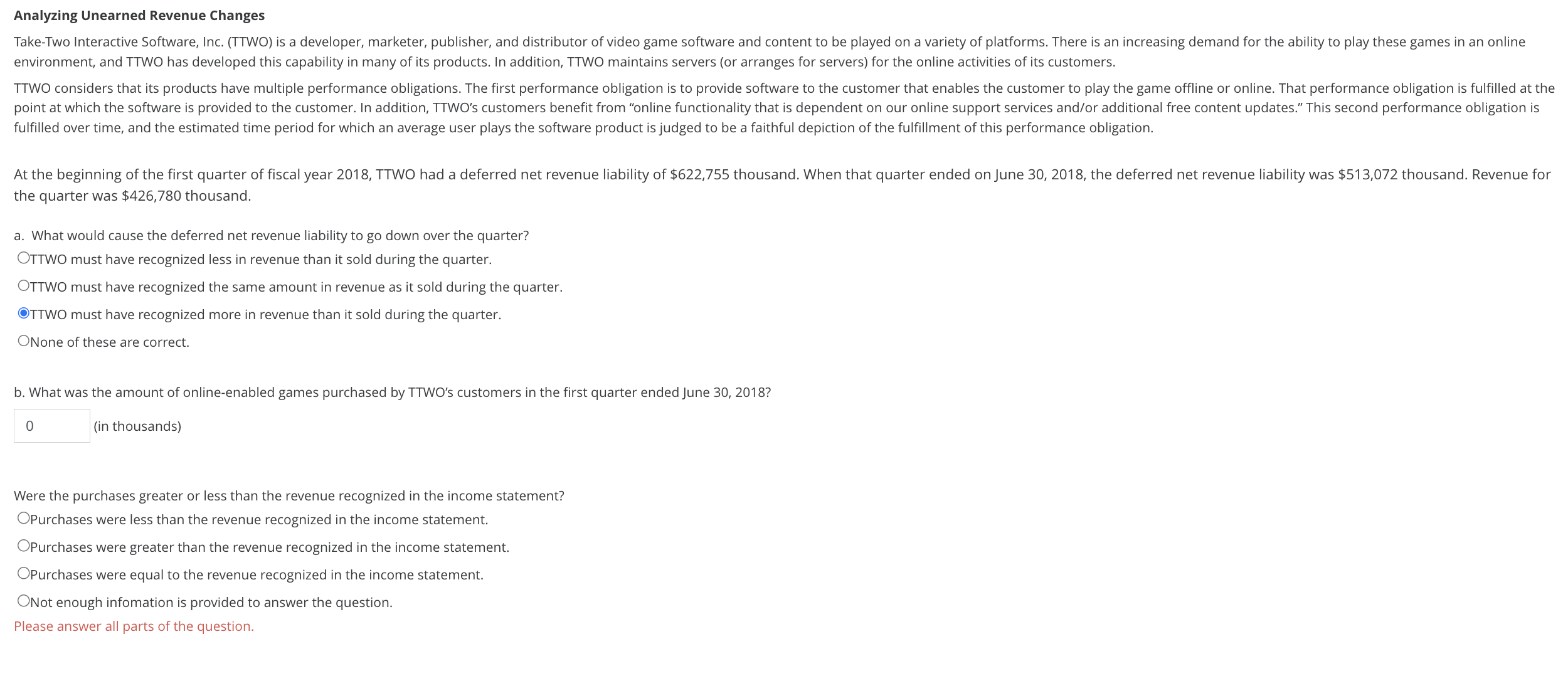 Solved environment, and TTWO has developed this capability | Chegg.com