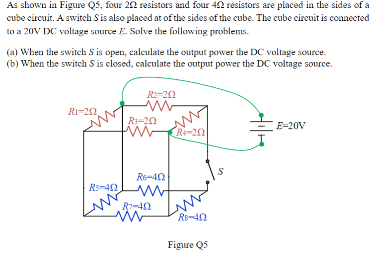 Solved As shown in Figure Q5, four 2Ω resistors and four 4Ω | Chegg.com