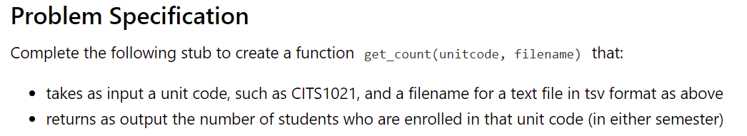Solved Problem Specification Complete the following stub to | Chegg.com