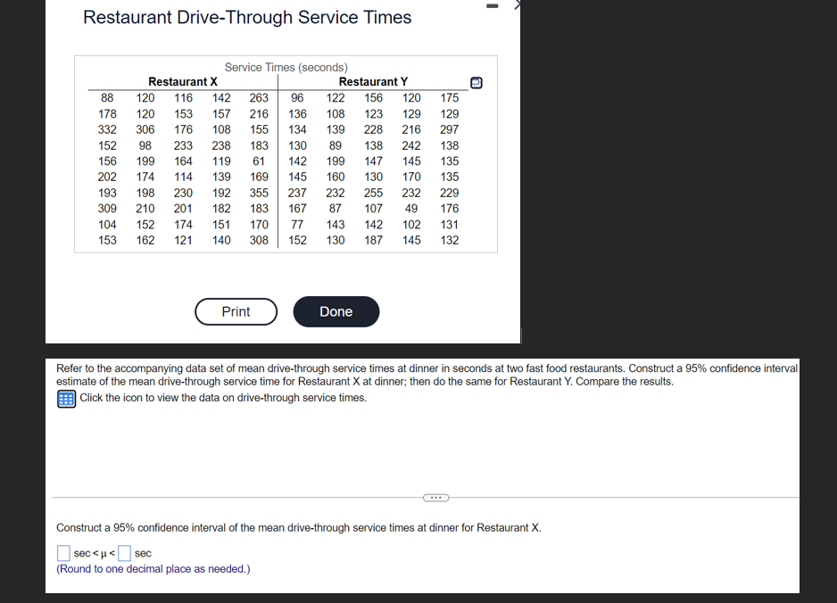 Solved Restaurant Drive-Through Service Times Refer to the | Chegg.com