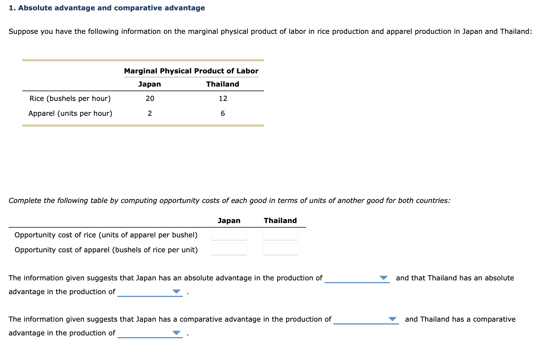 Solved 1. Absolute advantage and comparative advantage | Chegg.com