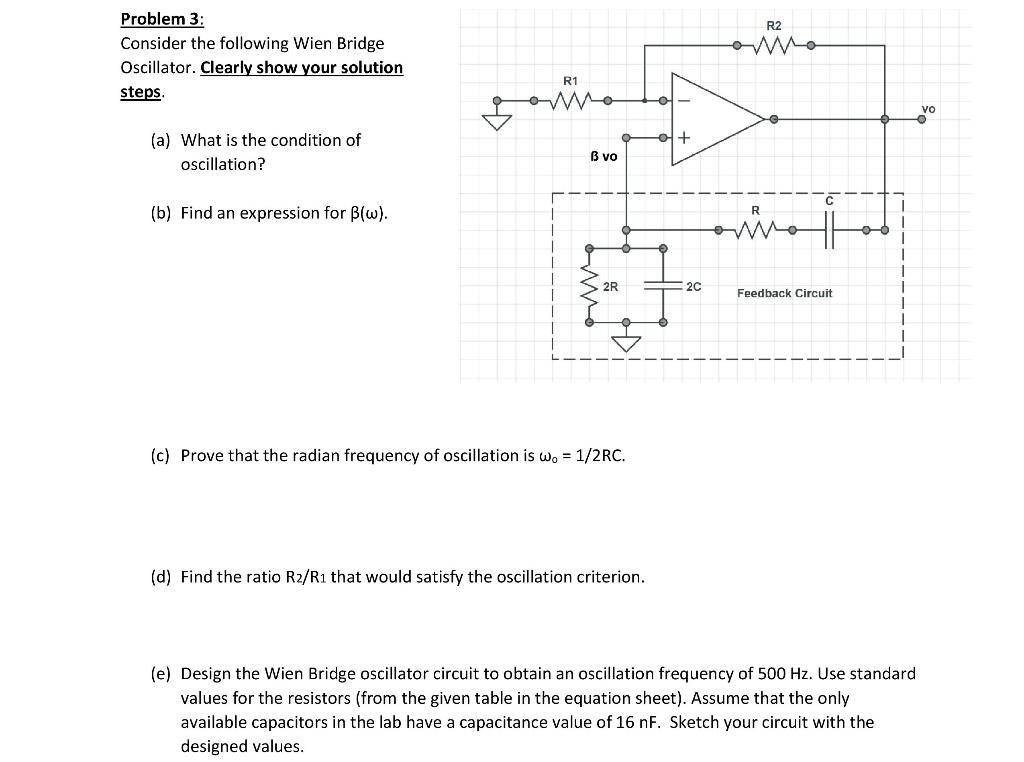 Solved R2 Problem 3: Consider the following Wien Bridge | Chegg.com
