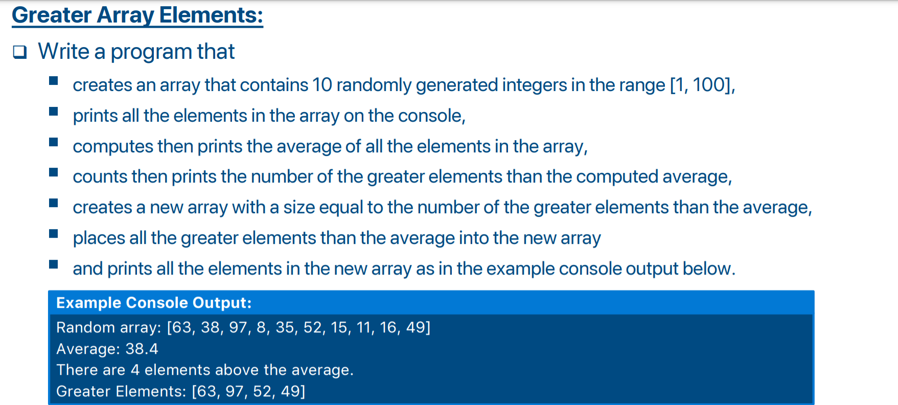 Solved Greater Array Elements: o Write a program that | Chegg.com