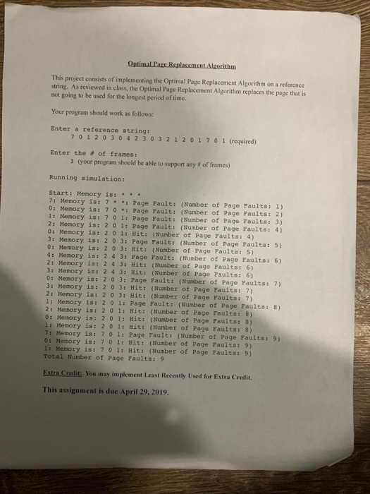 Solved This project consists of implementing the Optimal | Chegg.com