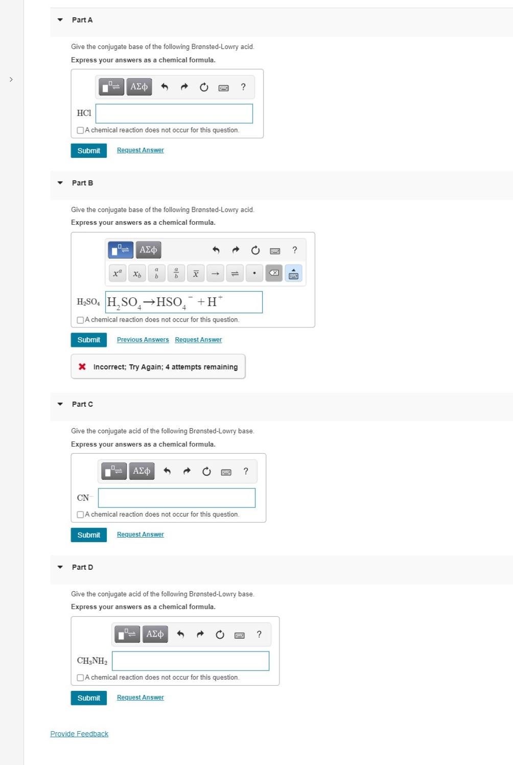 Solved Part A Give the conjugate base of the following | Chegg.com