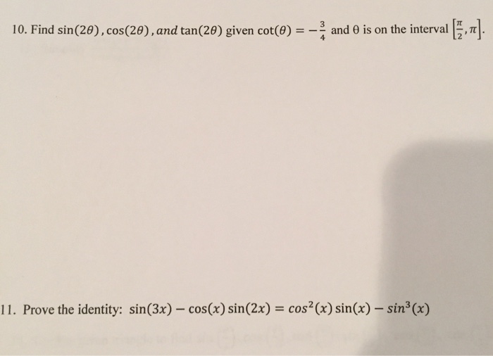 Solved Find sin (2 theta), cos(2 theta), and tan(2 theta) | Chegg.com