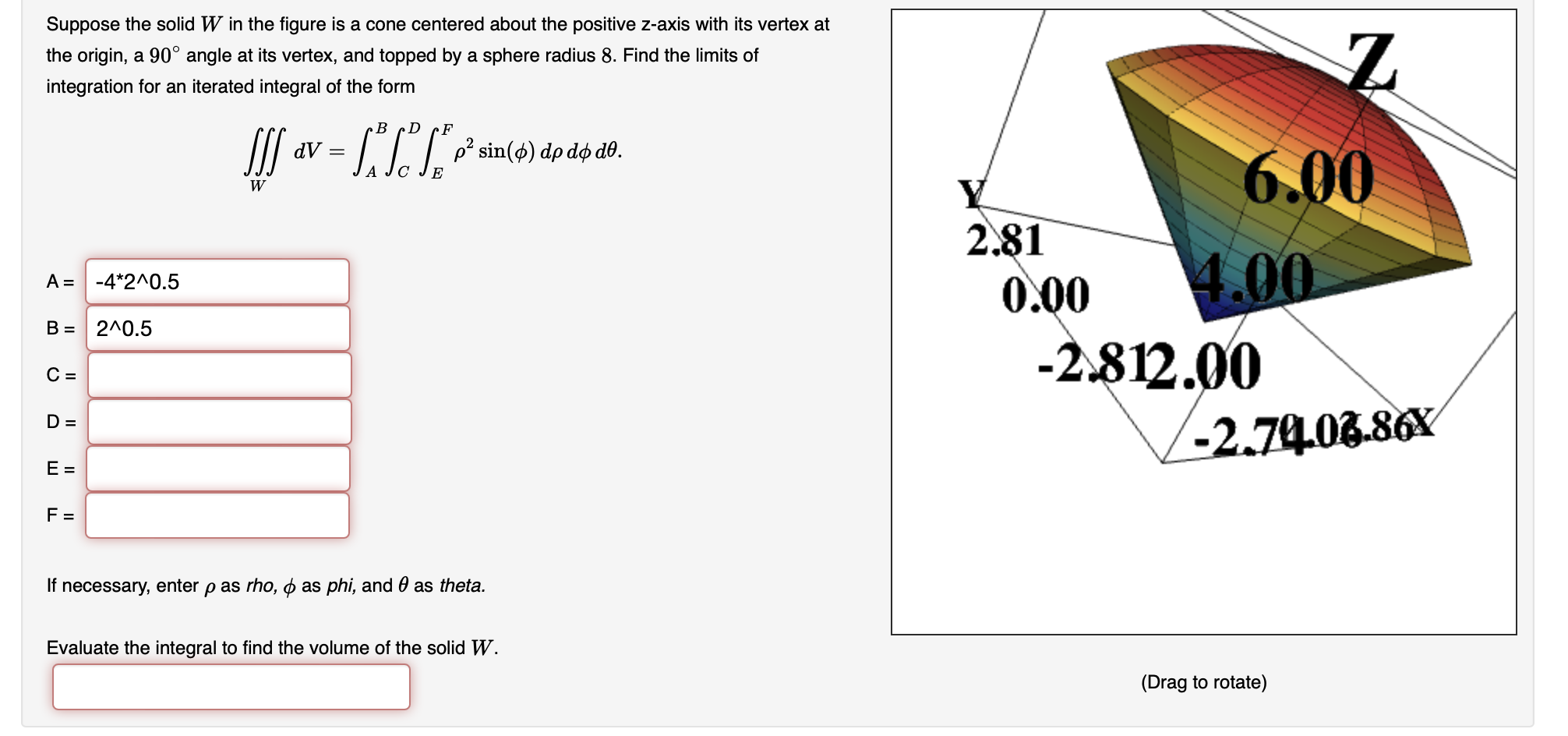 Solved Suppose the solid W in the figure is a cone centered | Chegg.com