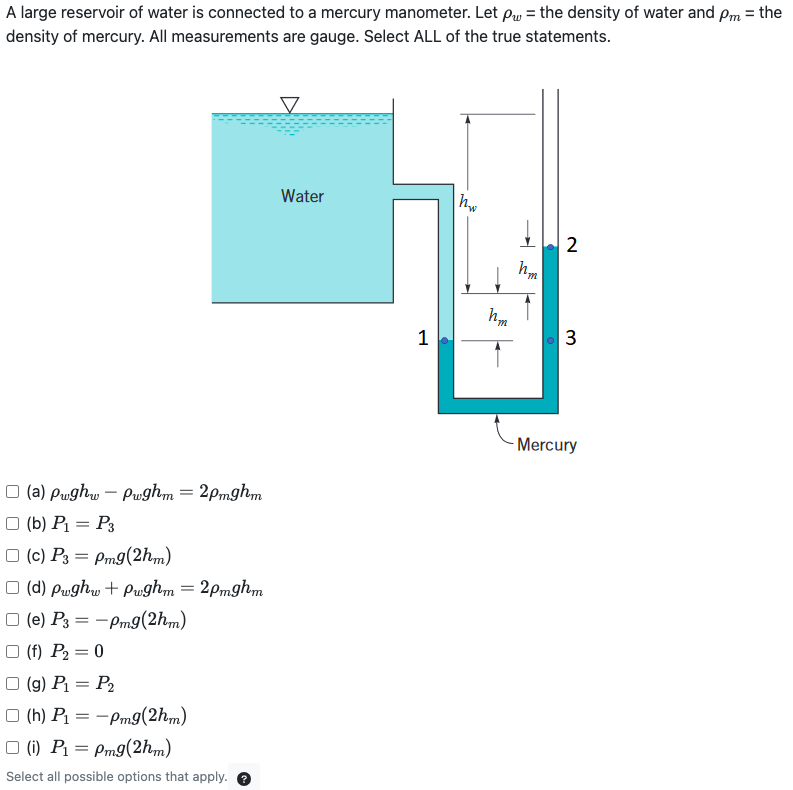 Solved A large reservoir of water is connected to a mercury | Chegg.com
