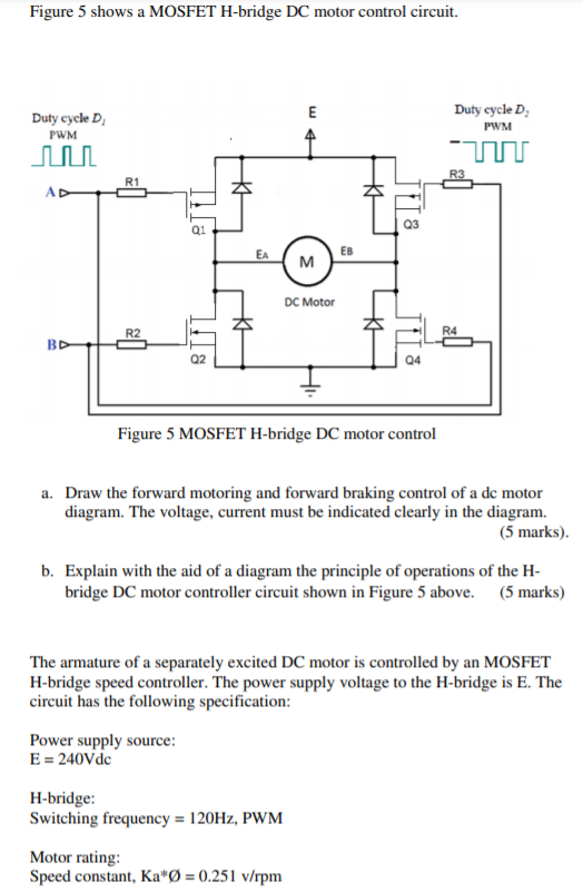 Solved Figure 5 shows a MOSFET H-bridge DC motor control | Chegg.com