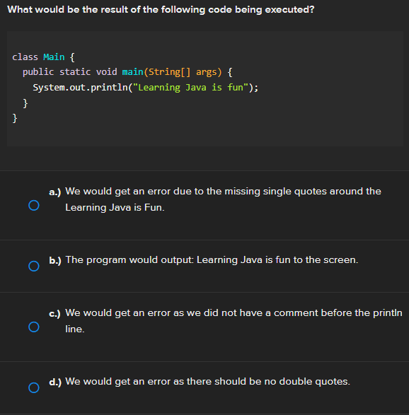 Solved a.) We would get an error due to the missing single | Chegg.com