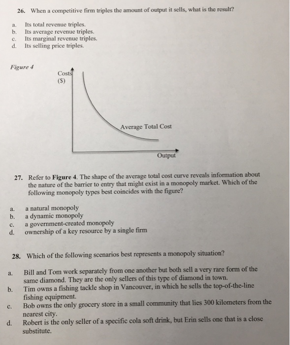 Solved 26. When a competitive firm triples the amount of | Chegg.com