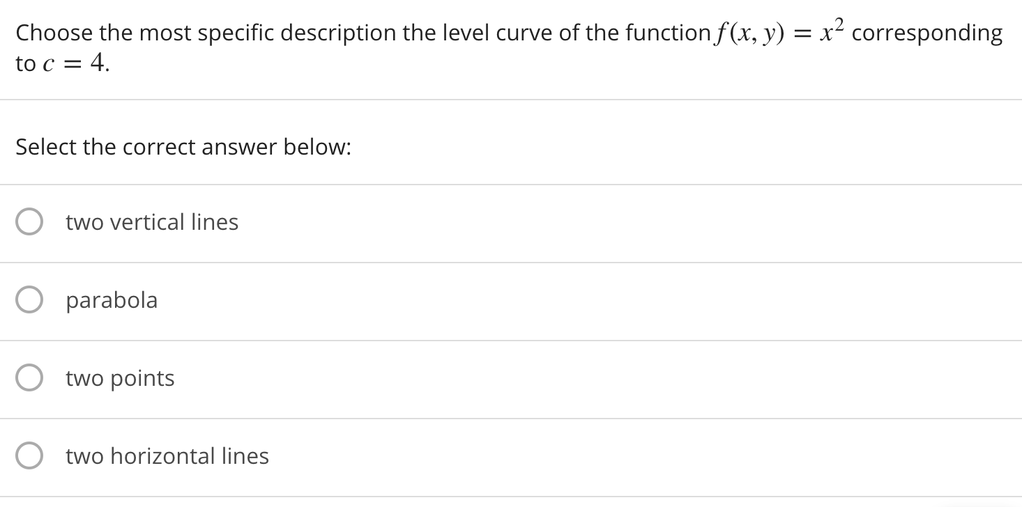 Solved Choose the most specific description the level curve | Chegg.com