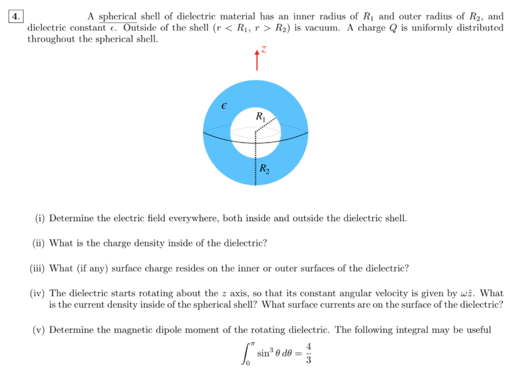 Solved 4. A spherical shell of dielectric material has an | Chegg.com