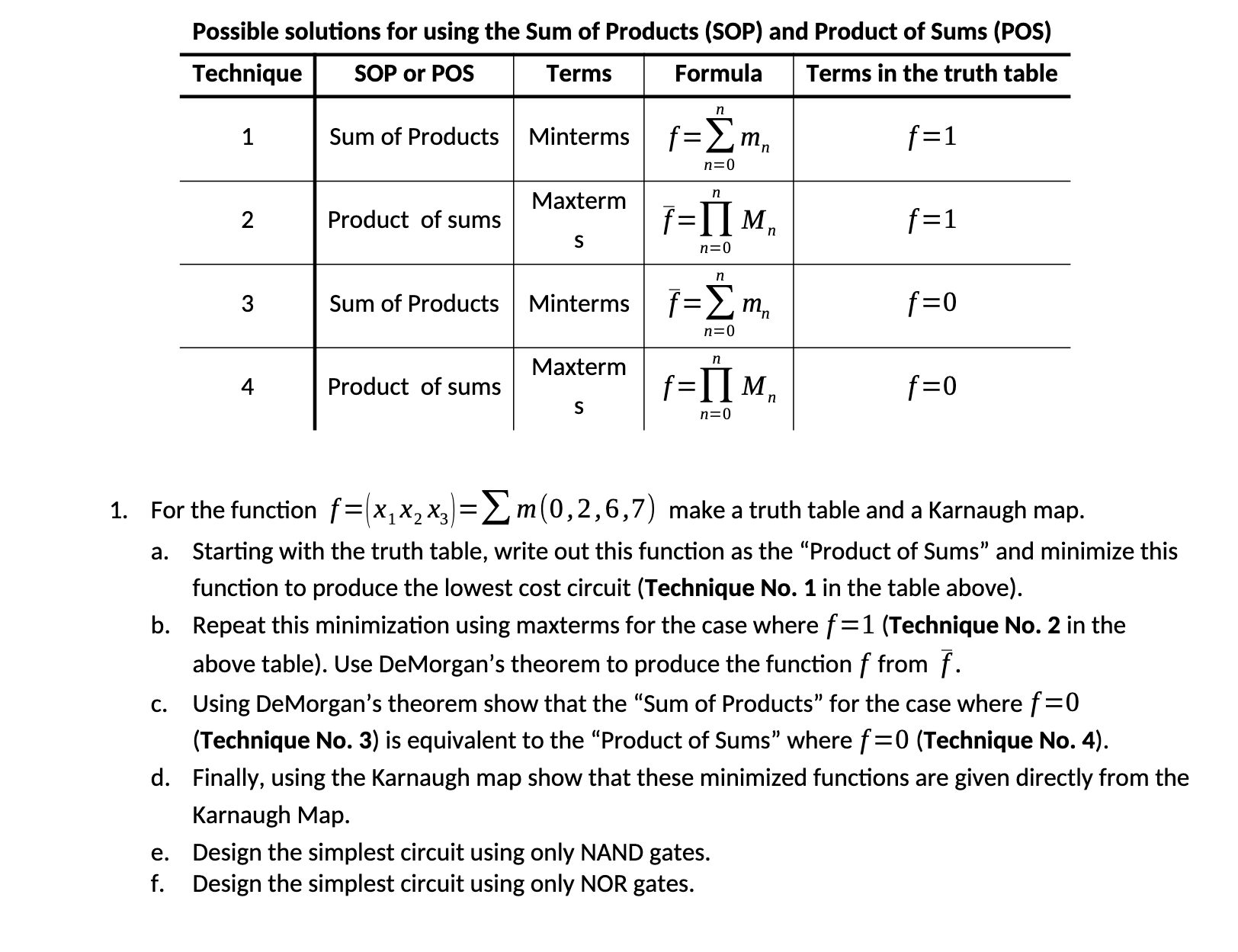 Solved Possible solutions for using the Sum of Products | Chegg.com