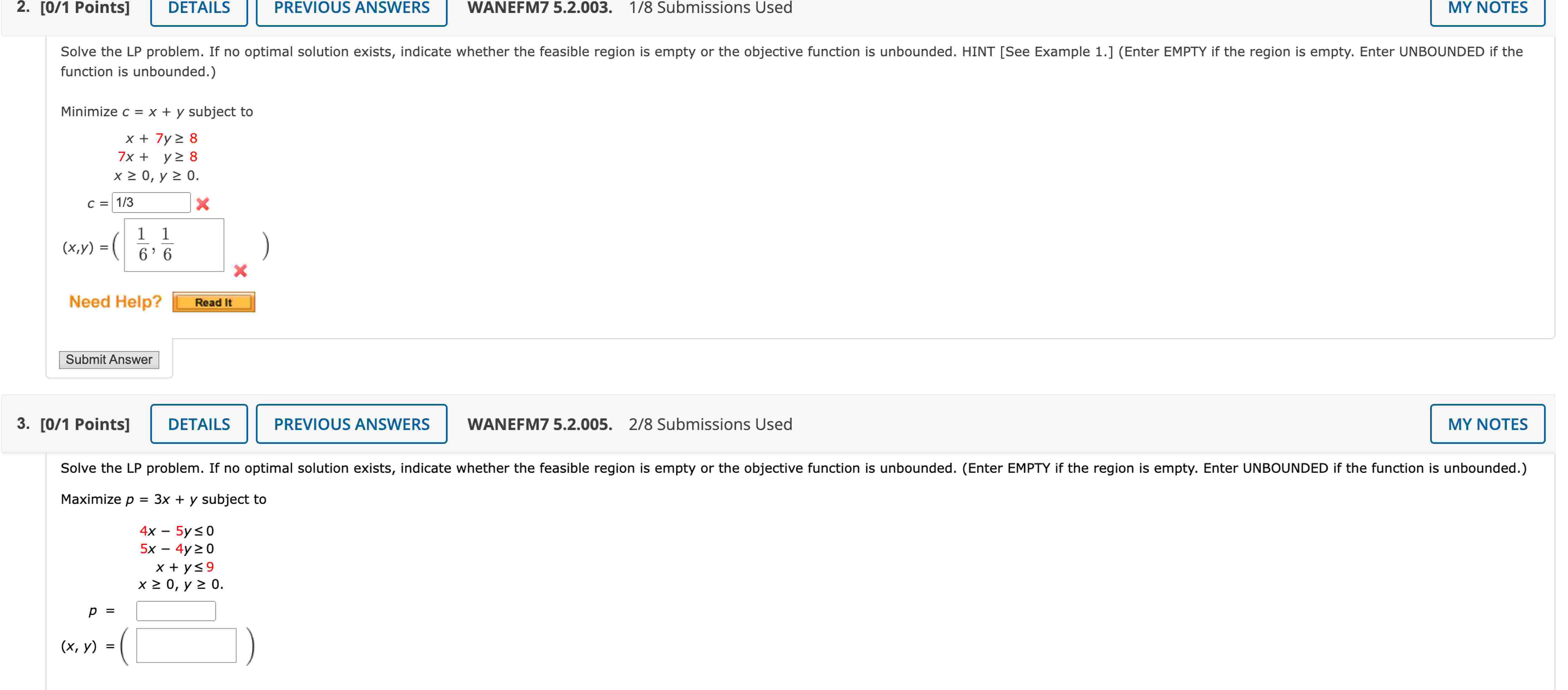 Solved [0/1 ﻿Points]function is unbounded.)Minimize c=x+y | Chegg.com