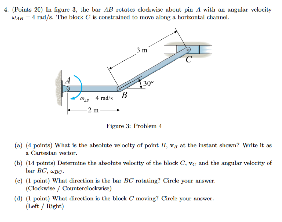Solved 4. (Points 20) In figure 3, the bar AB rotates | Chegg.com