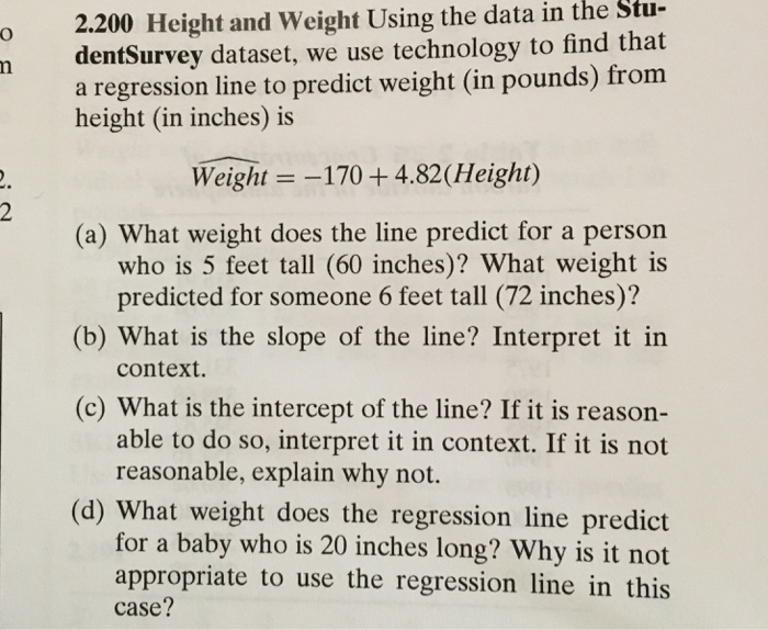 Solved Height and Weight Using the data in the StudentSurvey | Chegg.com