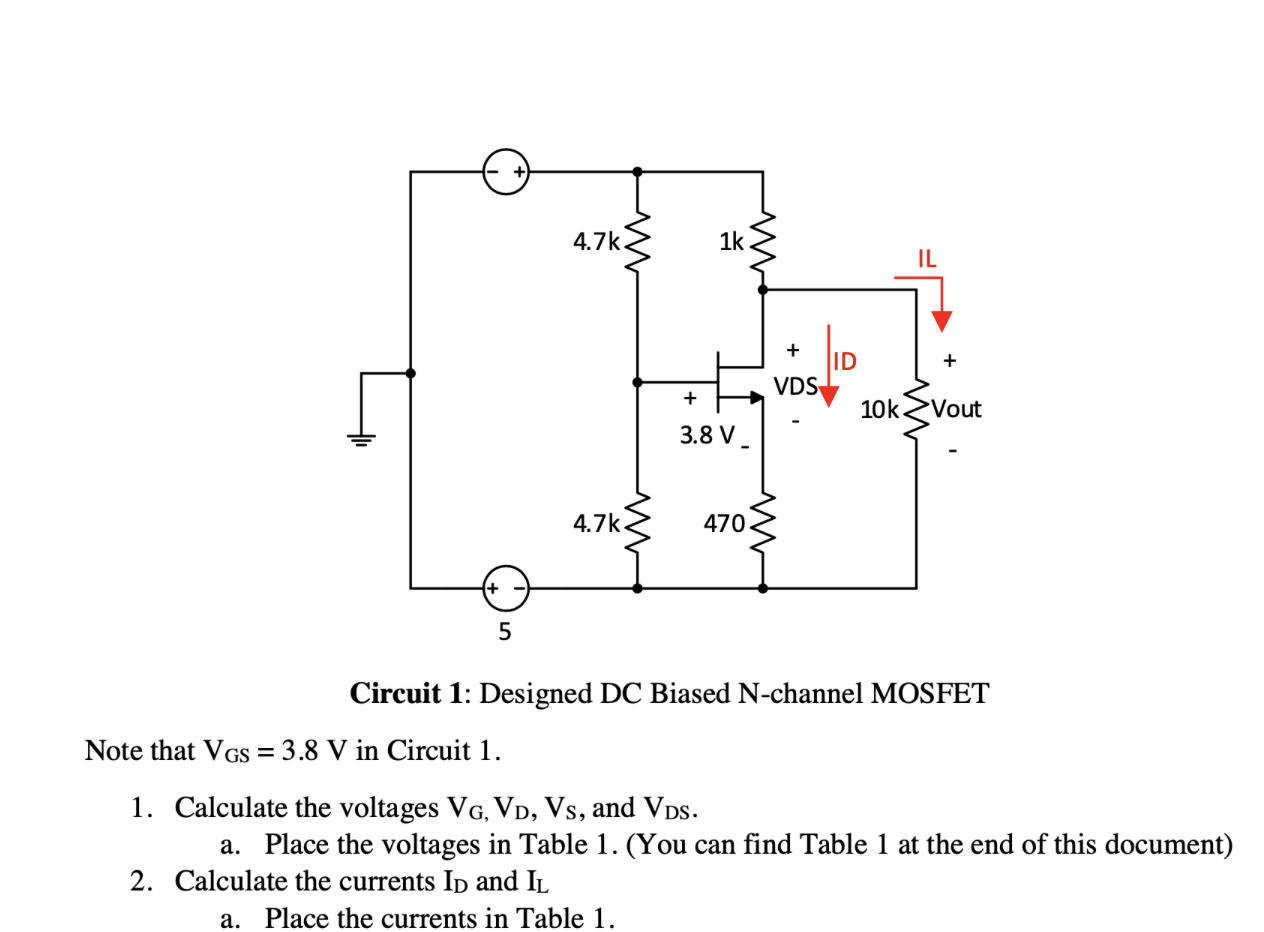 Circuit 1: Designed DC Biased N-channel MOSFET Note | Chegg.com