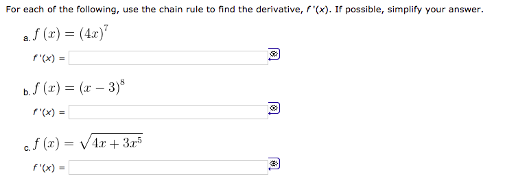 Solved For each of the following, use the chain rule to find | Chegg.com