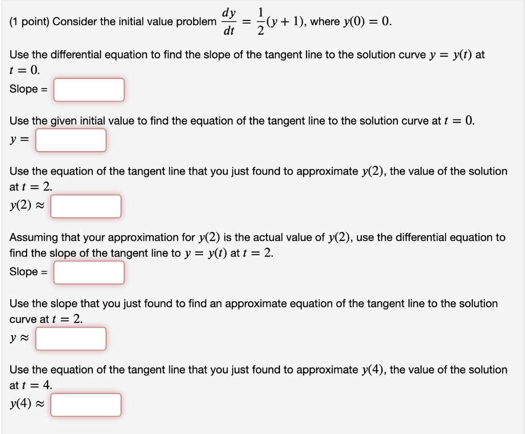 Solved dy (1 point) Consider the initial value problem dt 1 | Chegg.com Solved dy (1 point) Consider the initial value problem dt 1 | Chegg.com