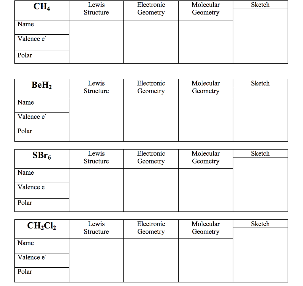 Solved CH4 Lewis Structure Electronic Geometry Molecular | Chegg.com