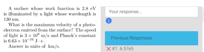 Solved A surface whose work function is \\( 2.8 \\mathrm{eV} | Chegg.com