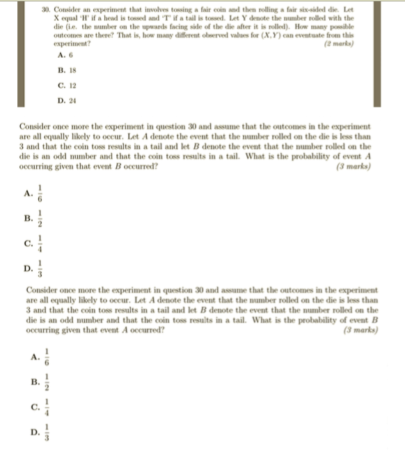 Solved 30. Consider an experiment that involves tossing a | Chegg.com