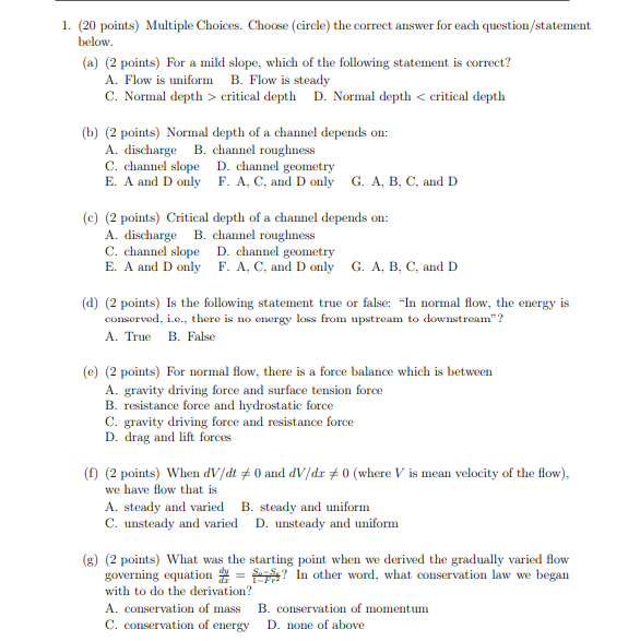 Solved 1. (20 points) Multiple Choices. Choose (circle) the | Chegg.com Solved 1. (20 points) Multiple Choices. Choose (circle) the | Chegg.com