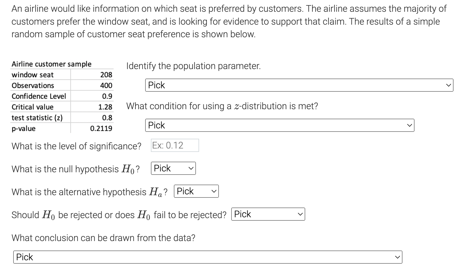 Solved An airline would like information on which seat is | Chegg.com